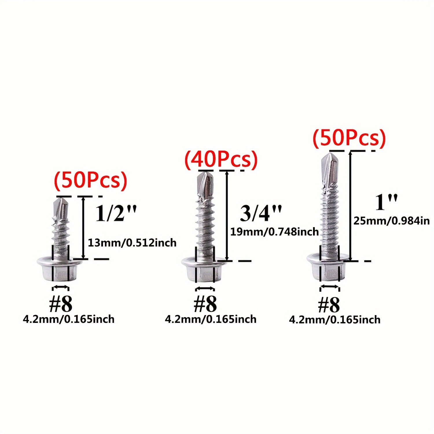 140-piece Stainless Steel Self-tapping Screw Set, #8 Phillips Hex Head ...
