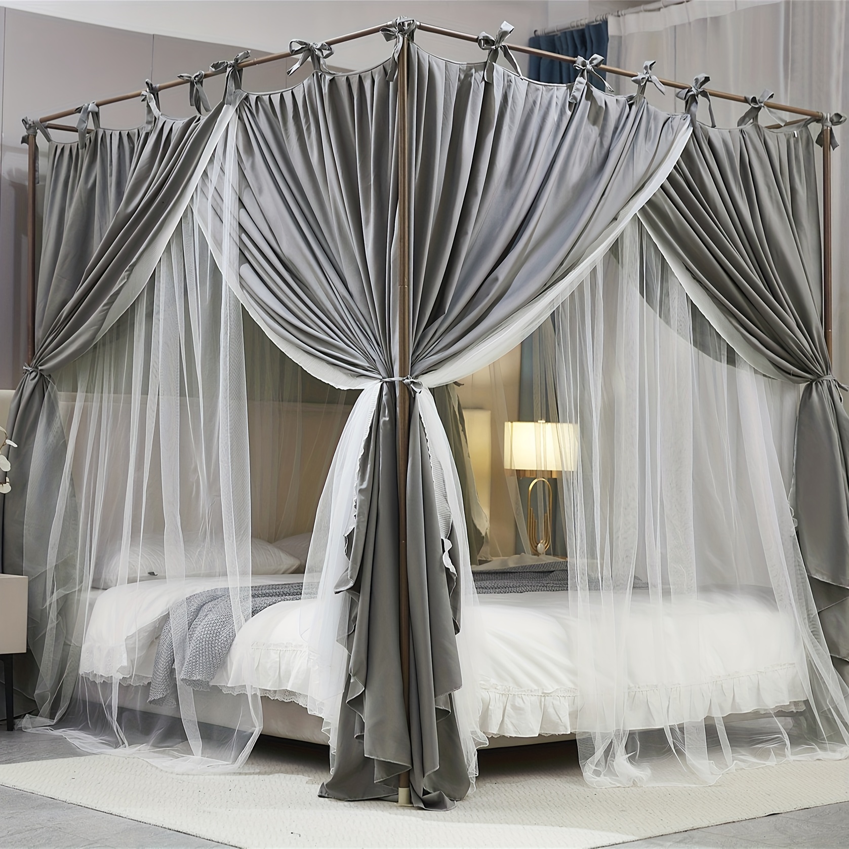 1pc Princess Curtain Bed Canopy Double Layer Cozy Mosquito Net Mesh And Cloth For Girls Adults Bedroom Decoration Excluding Brackets