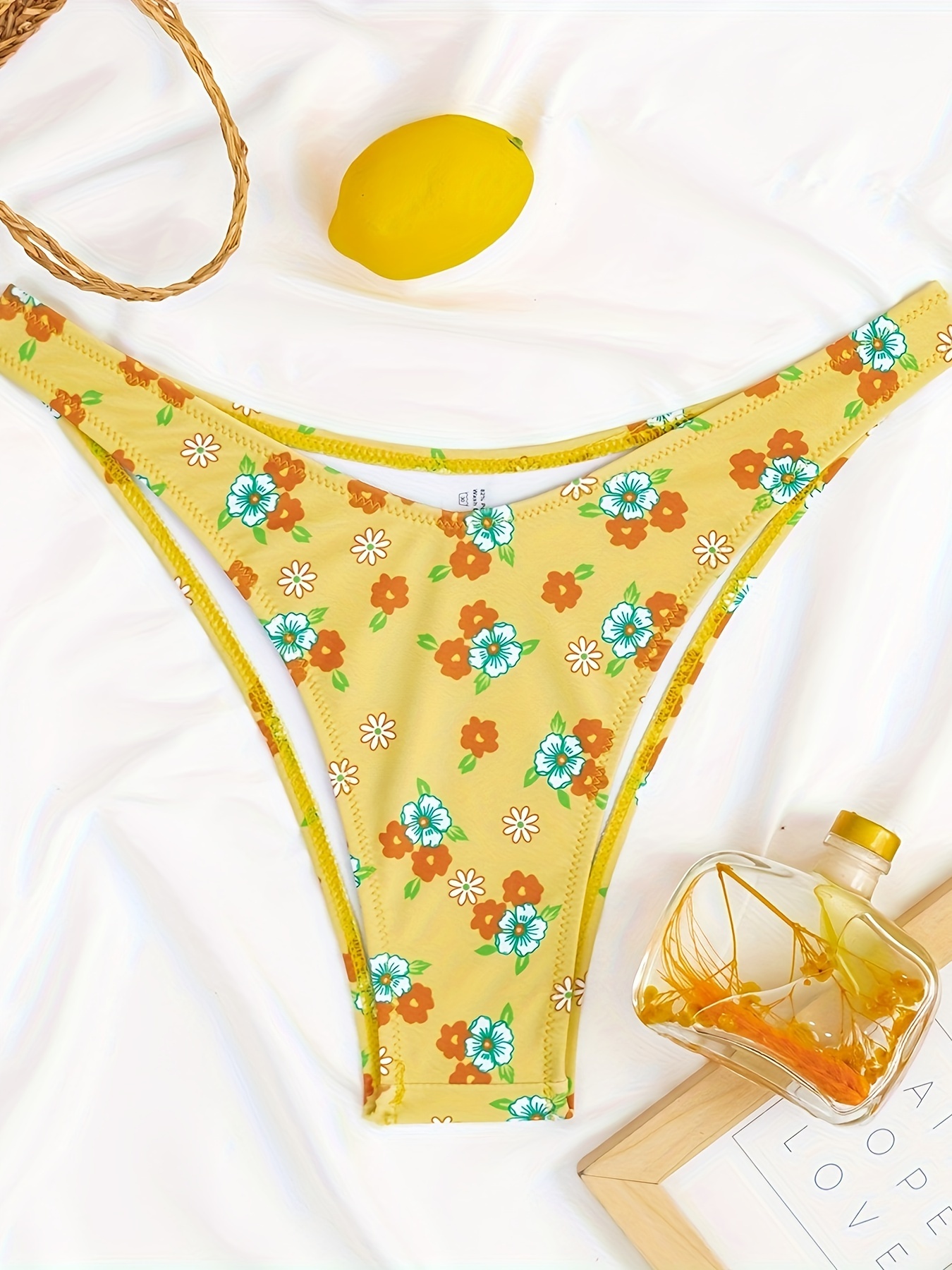 Floral Pattern Cute Swim Briefs High Stretch High Cut Sexy - Temu ...