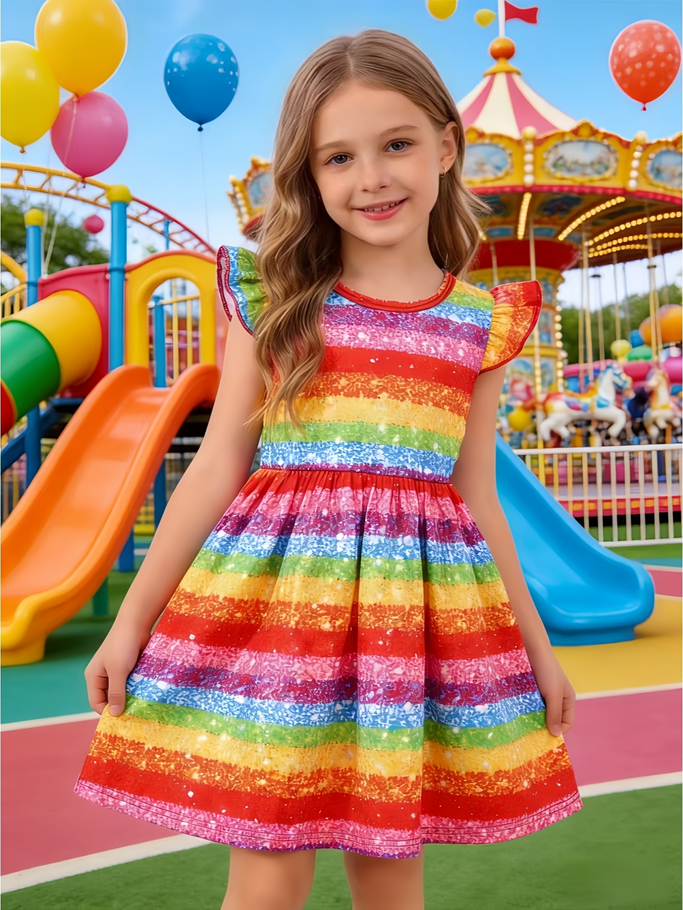 girls rainbow dress sold on Temu United States