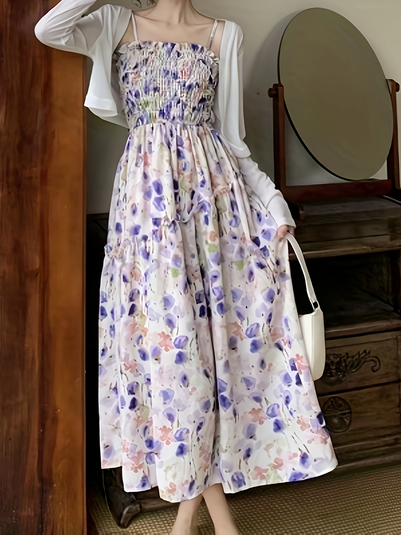 Allover Print A line Strap Dress Chic Sleeveless Spaghetti - Temu Australia