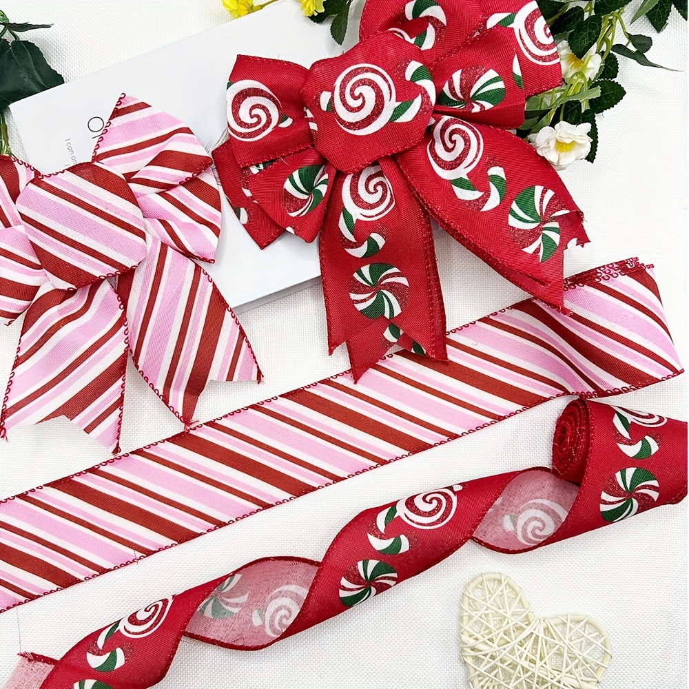 2-piece Festive Christmas Ribbon - 2.5" X 10 Yards Red & Candy Cane ...