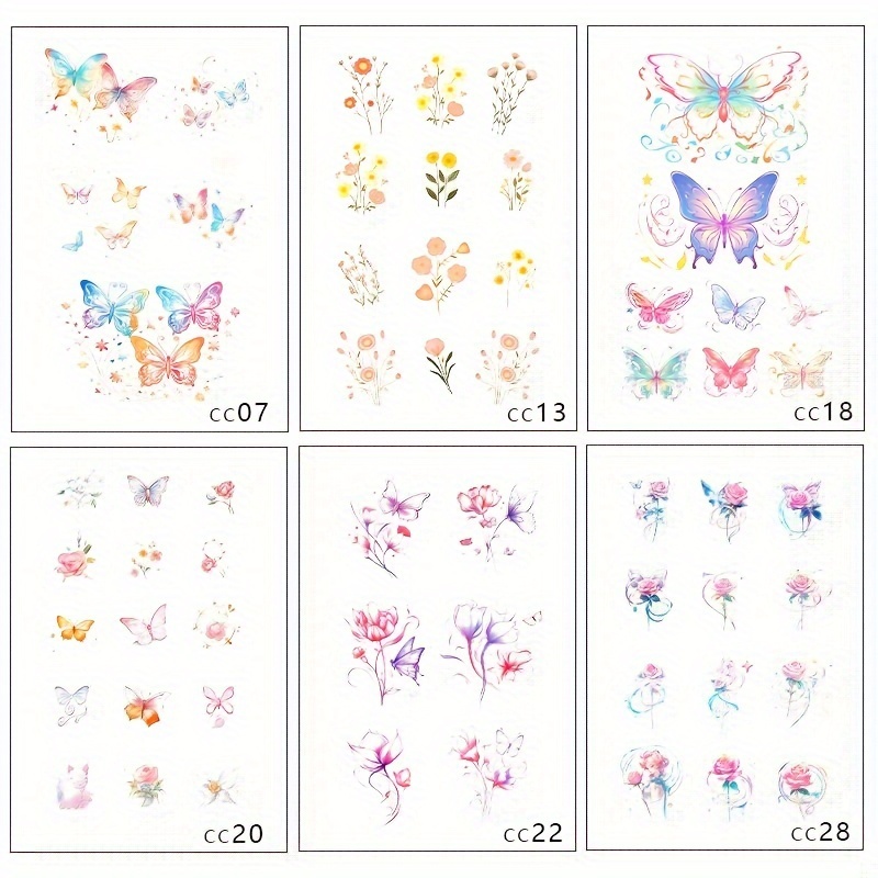 Waterproof Temporary Tattoos - 58 Vibrant Butterfly & Floral Designs ...