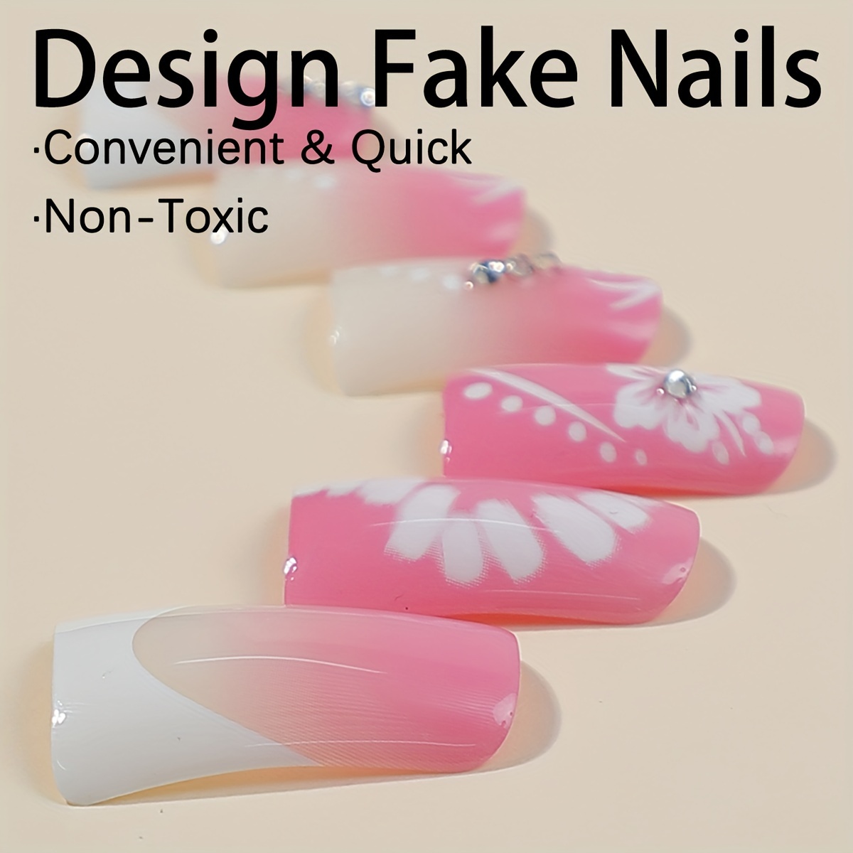 Y2k Xxl Long Duck Pinkish Smudge False Nails Sparkling - Temu United ...