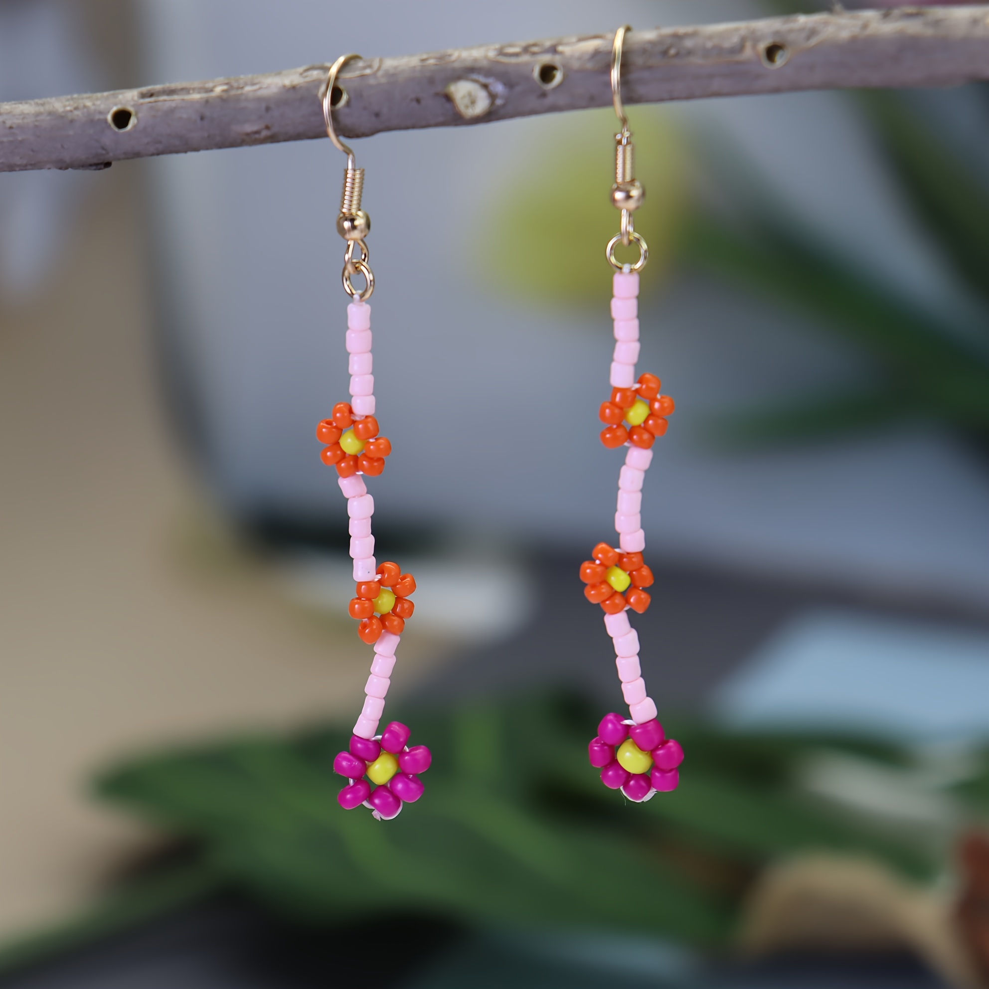 Colorful Beaded Flower Design Long Dangle Earrings Elegant - Temu United Kingdom