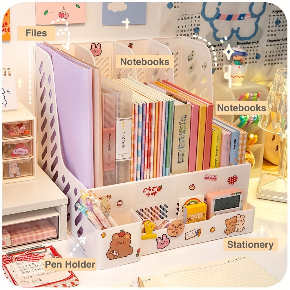 Kawaii File Organizer Desktop 4 Sorter Sections Upright File - Temu Canada