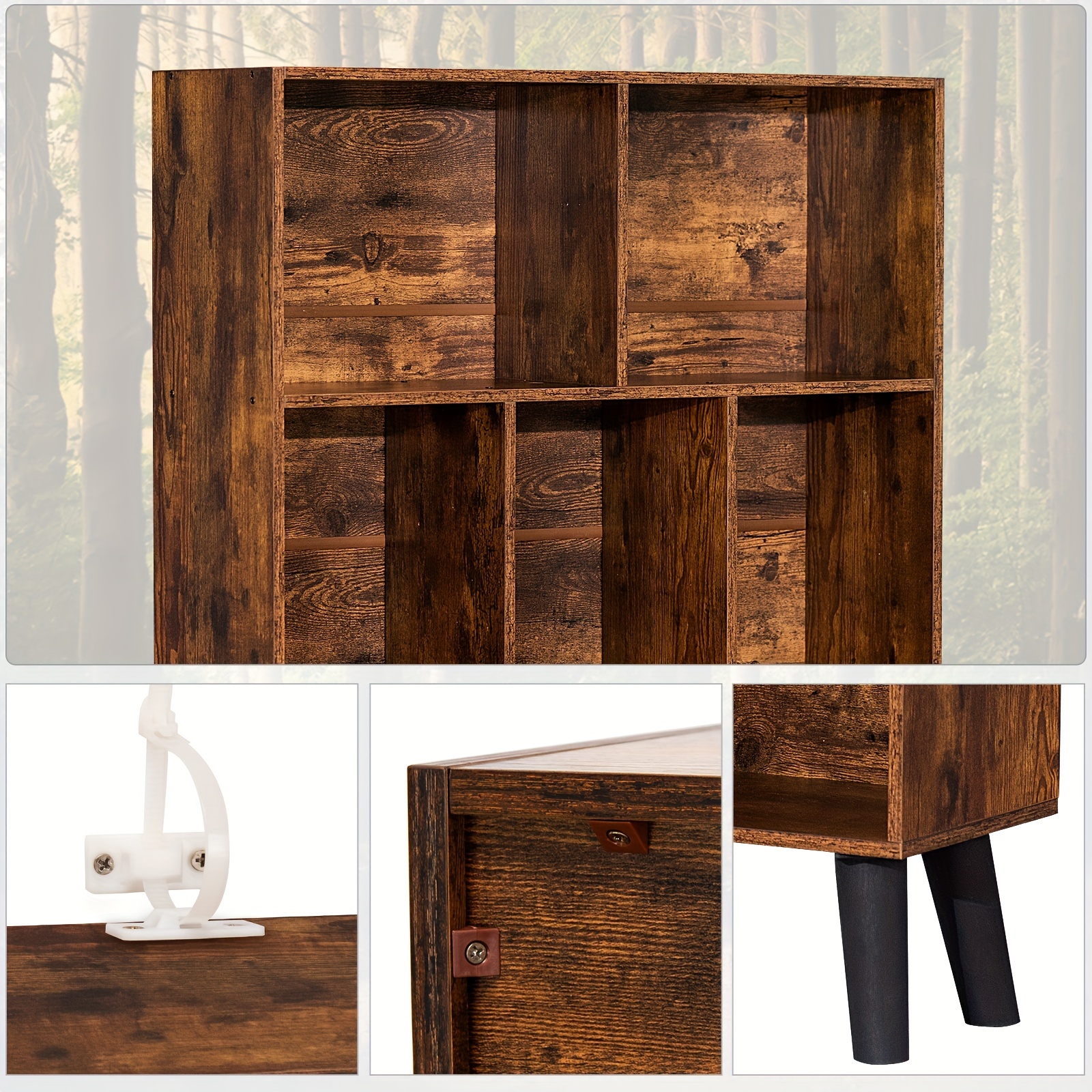 Cube Bookshelf 3 Tier -century Rustic Brown Modern Bookcase With Legs ...