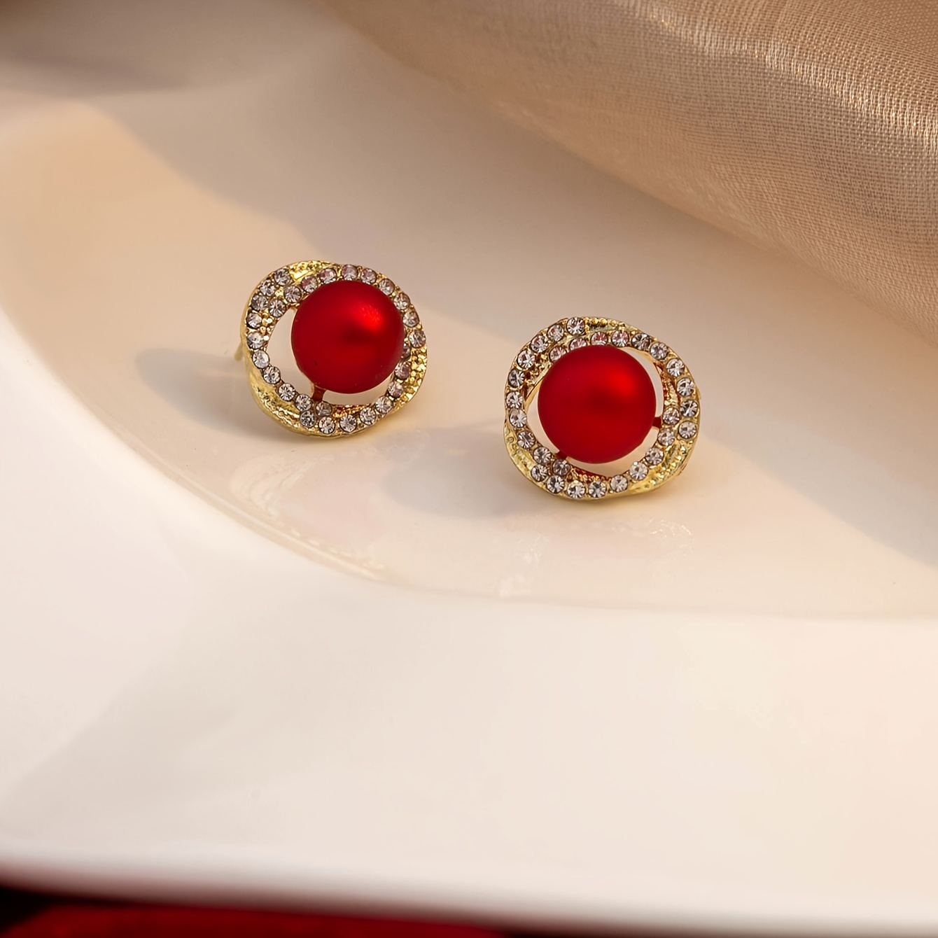 Exquisite Round Stud Earrings Zinc Alloy Jewelry Red Faux - Temu United ...