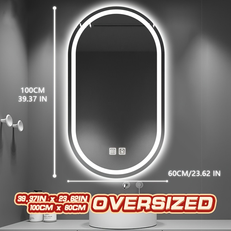 Smart Oval Shaped Full Body Mirror Led Wall Mounted Bathroom - Temu