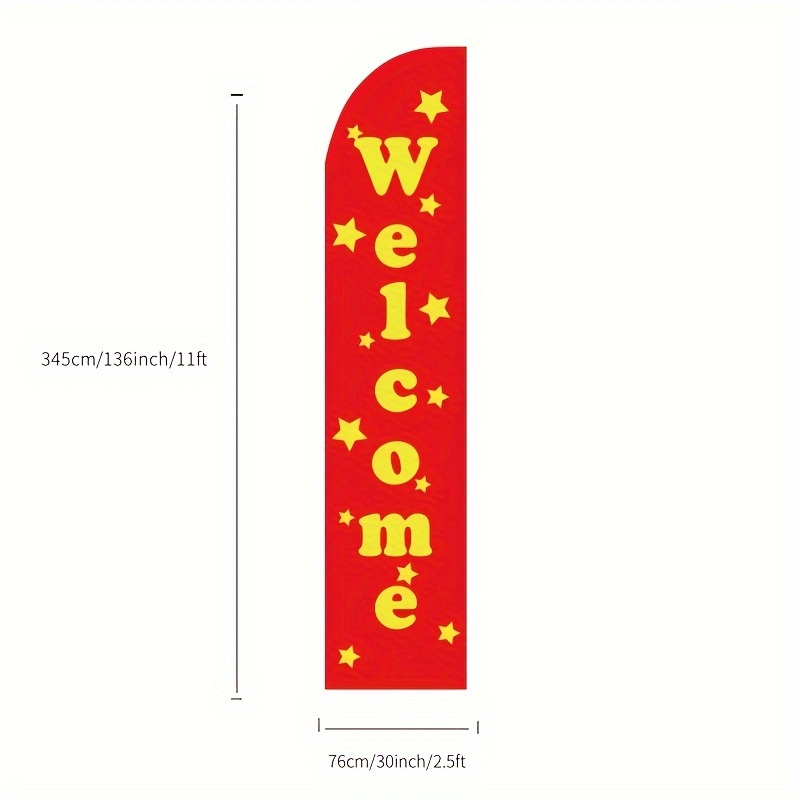 Festive Welcome Feather Flag - 11ft Outdoor Banner With Stars - 110g ...