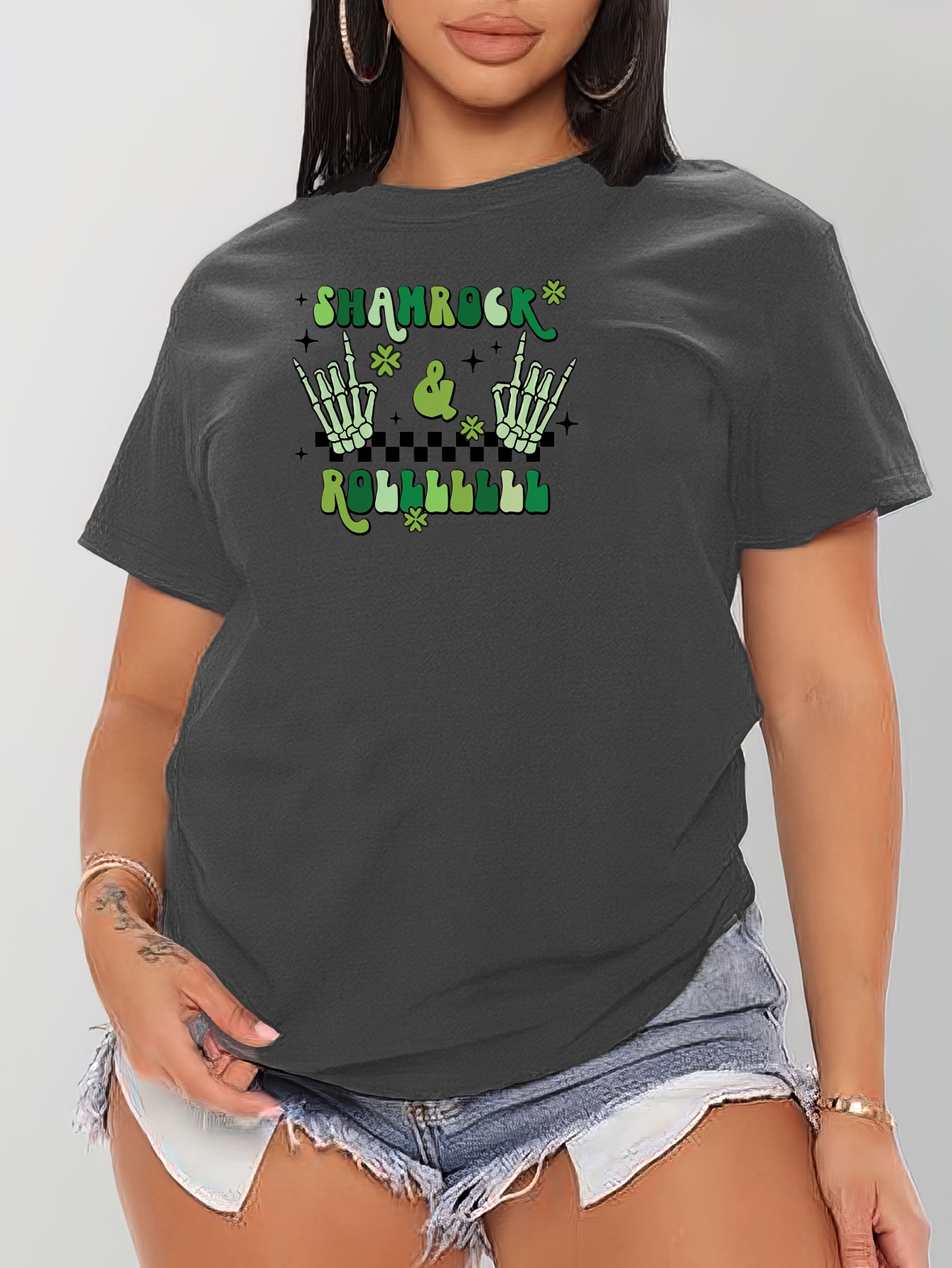 Skeleton Hand Letter Print T shirt Plus Size Casual Short - Temu New ...