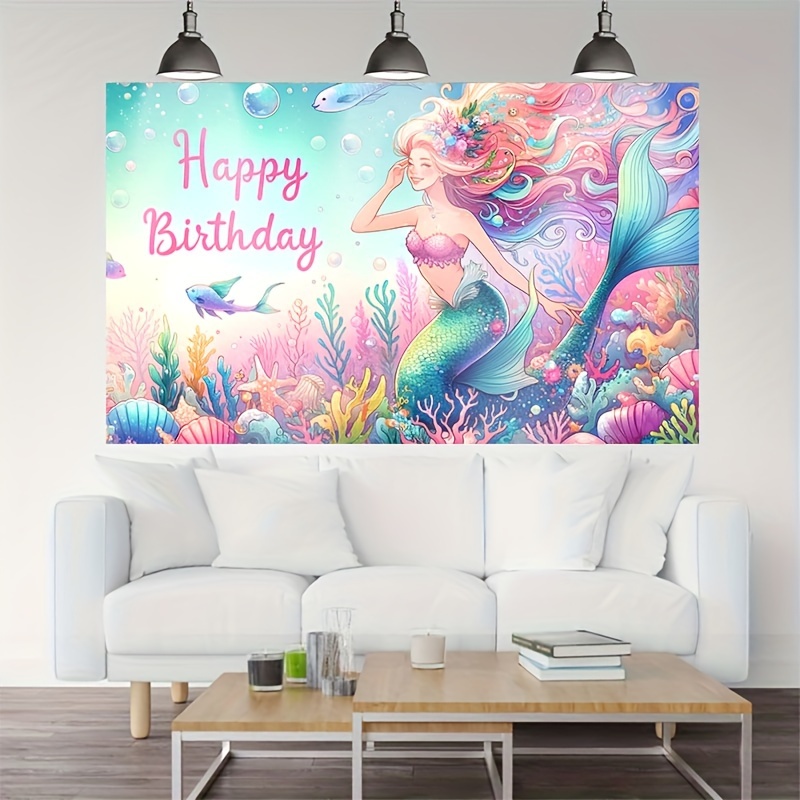 1pc Smile In Coral Backdrop Banner Deep Sea Mermaid Happy Birthday ...