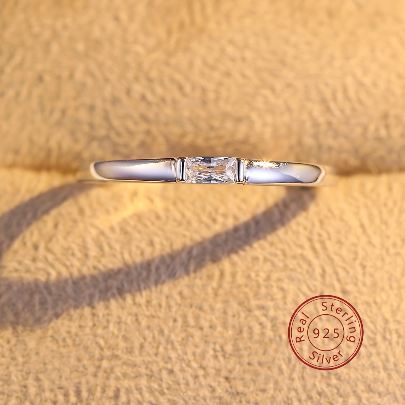 Minimalist 925 Sterling Silver Square Zircon Ring Daily - Temu United Kingdom