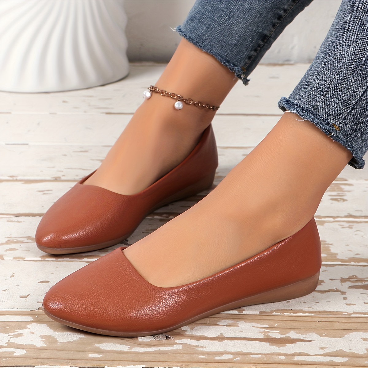 Women Color Flat Shoes All Match Pointed Toe Soft Sole Shoes Comfy Slip On Commuter Work Flats