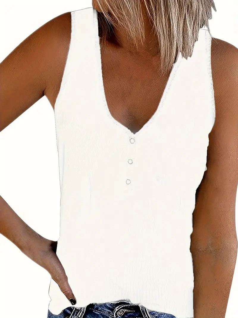 Solid Button Front Tank Top Casual V Neck Summer Sleeveless Temu