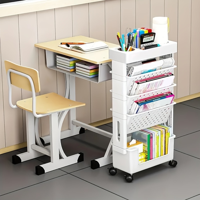 5-tier Rolling Utility Cart With Wheels: Mobile Bookshelf, Document ...