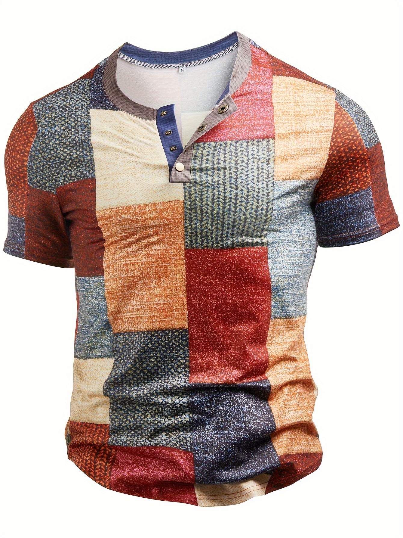 Mens Style Print Henley Shirt Casual Short Sleeve Temu Australia