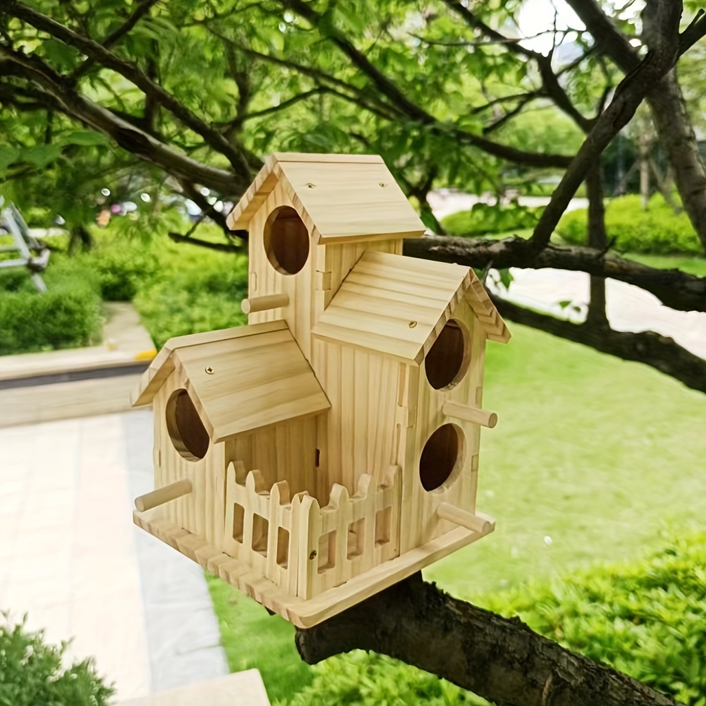 Wooden Bird House Rustic Multi compartment Birdhouse Outdoor - Temu