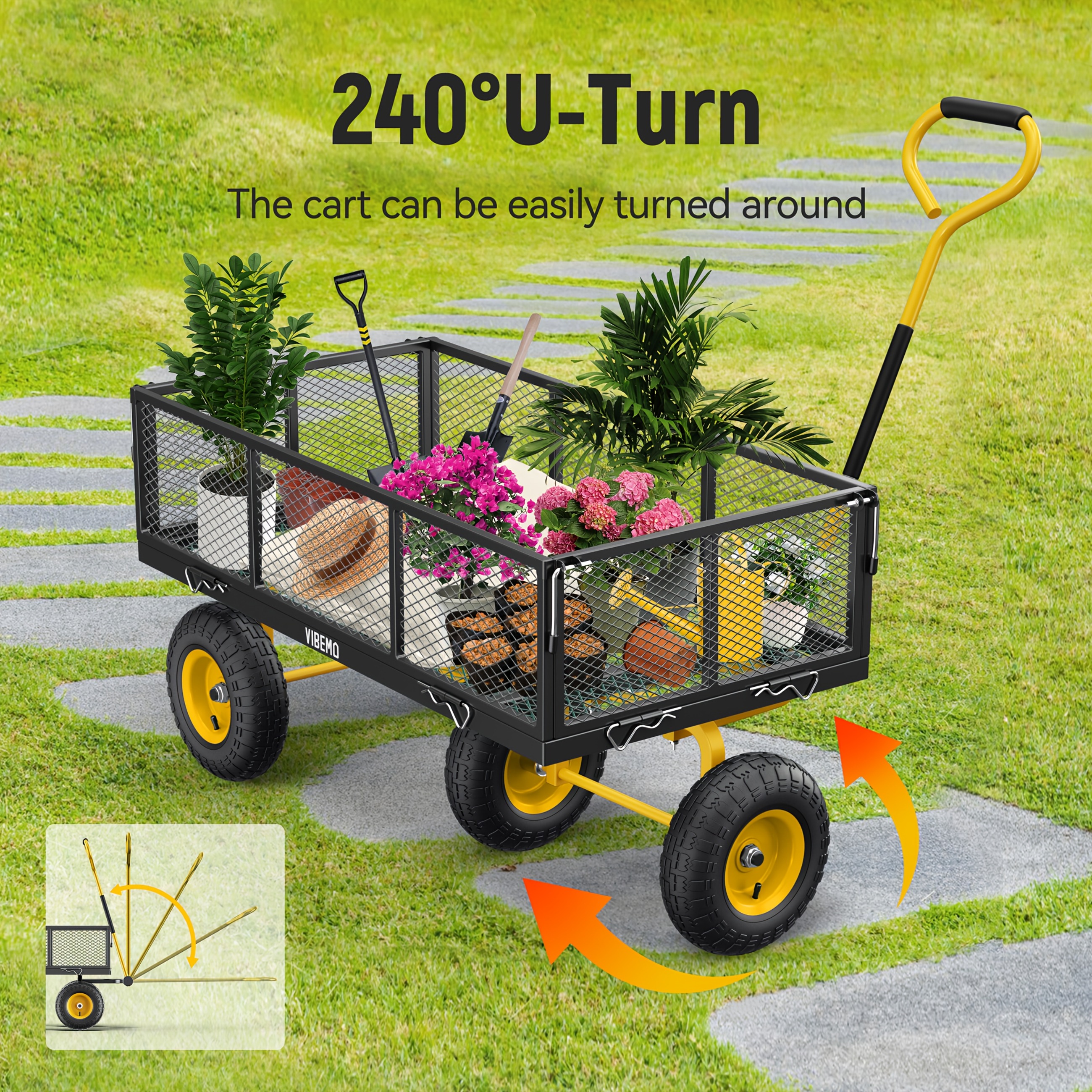 heavy duty steel garden cart 2 in 1 utility wagon 900lbs - Temu