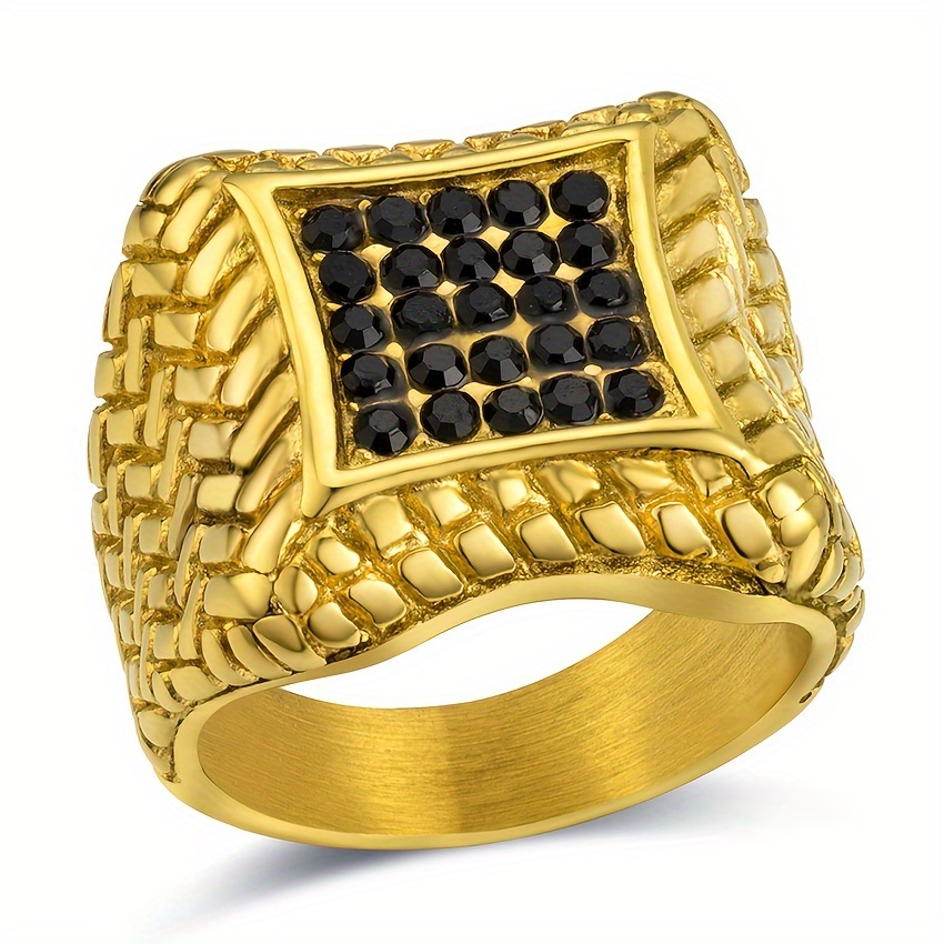 Fashionable Stainless Steel Golden Men's Ring Hip hop - Temu United Kingdom