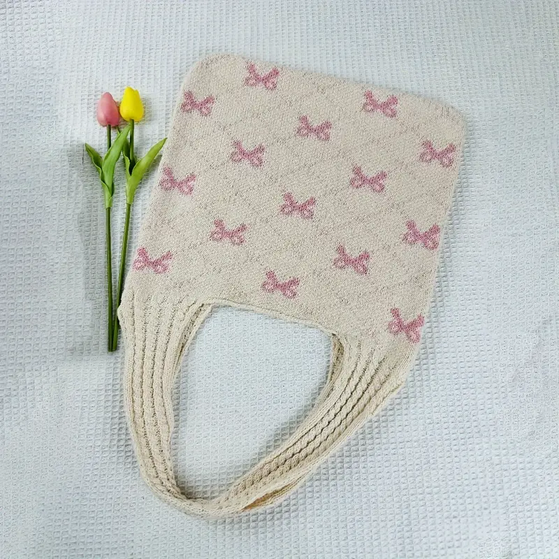 Bowknot Knitted Tote Bag Cute Woven Shoulder Bag Aesthetic - Temu Bowknot Knitted Tote Bag Cute Woven Shoulder Bag Aesthetic - Temu