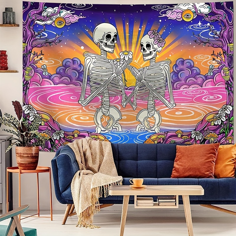 Skeleton Printed Tapestry Polyester Tapestry Wall Hanging - Temu Australia