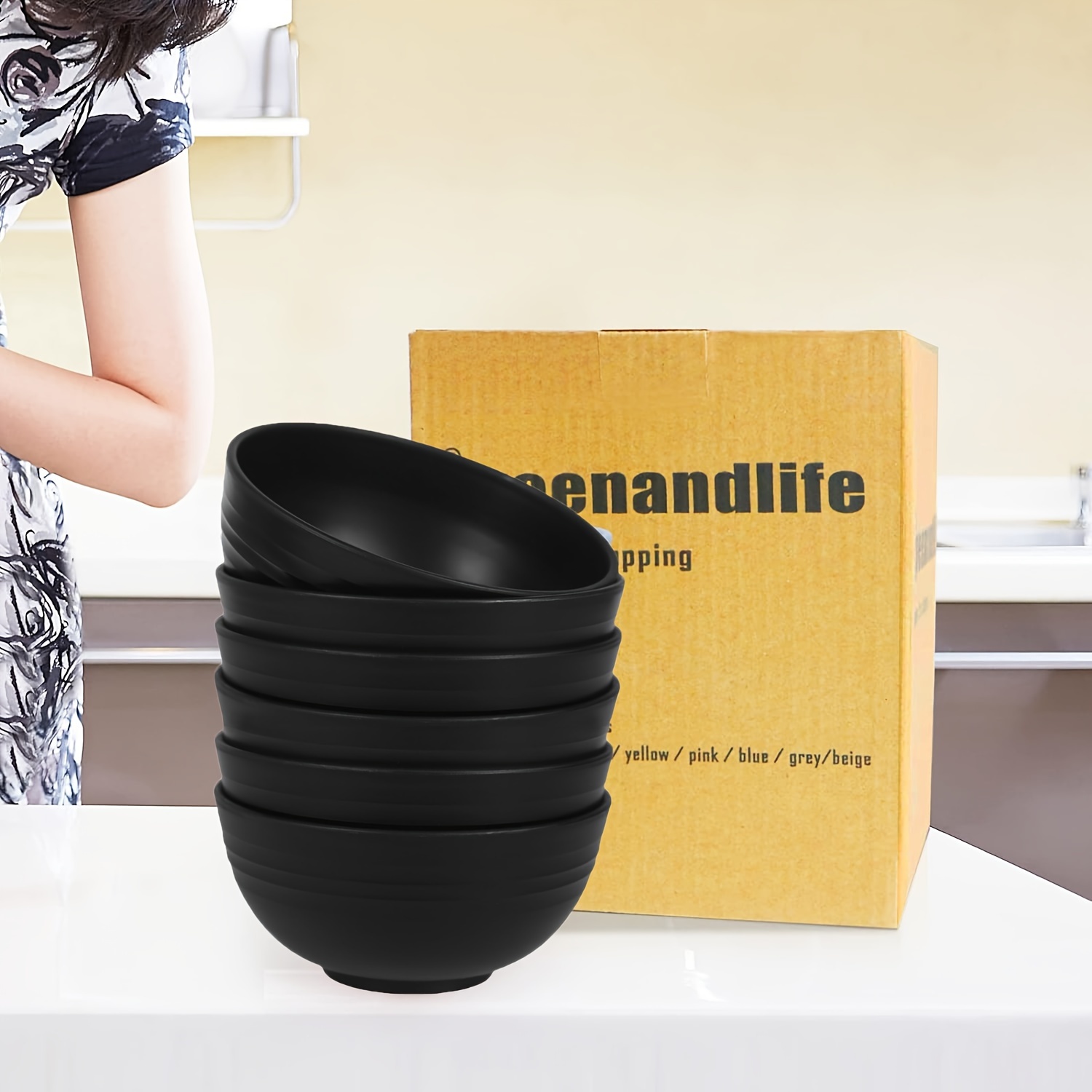 6개 굵고 가볍고 깨지지 않는 밀짚 시리얼 그릇 국수 과일 수프 그릇 밥 그릇 식기 세척기 전자 레인지 안전 Temu