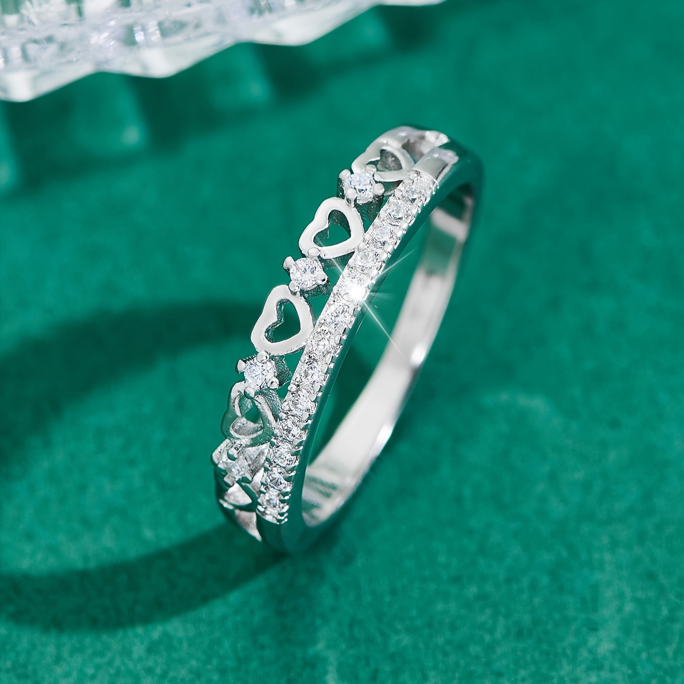Hollow Love Heart Band Ring Inlaid Shiny Zircon Elegant - Temu Portugal