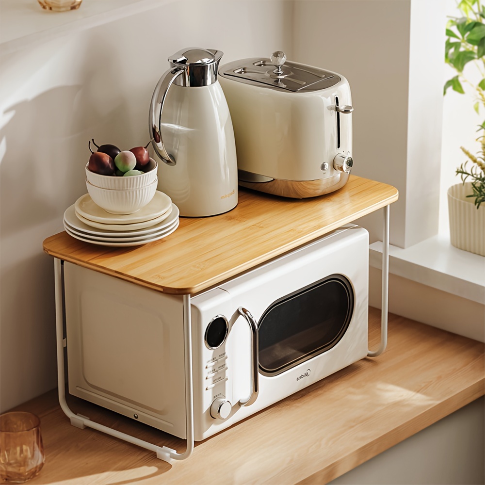 2 Tier Natural Bamboo Microwave Stand with Oven Rack 22.44x12.2x12.2inch Kitchen Storage Shelf for Countertops Microwaves Oven