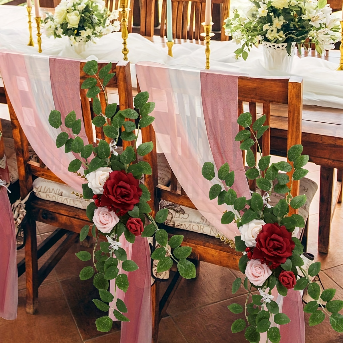 Wedding Aisle Chair Decorations Chairs Back Pew Rose Flowers - Temu