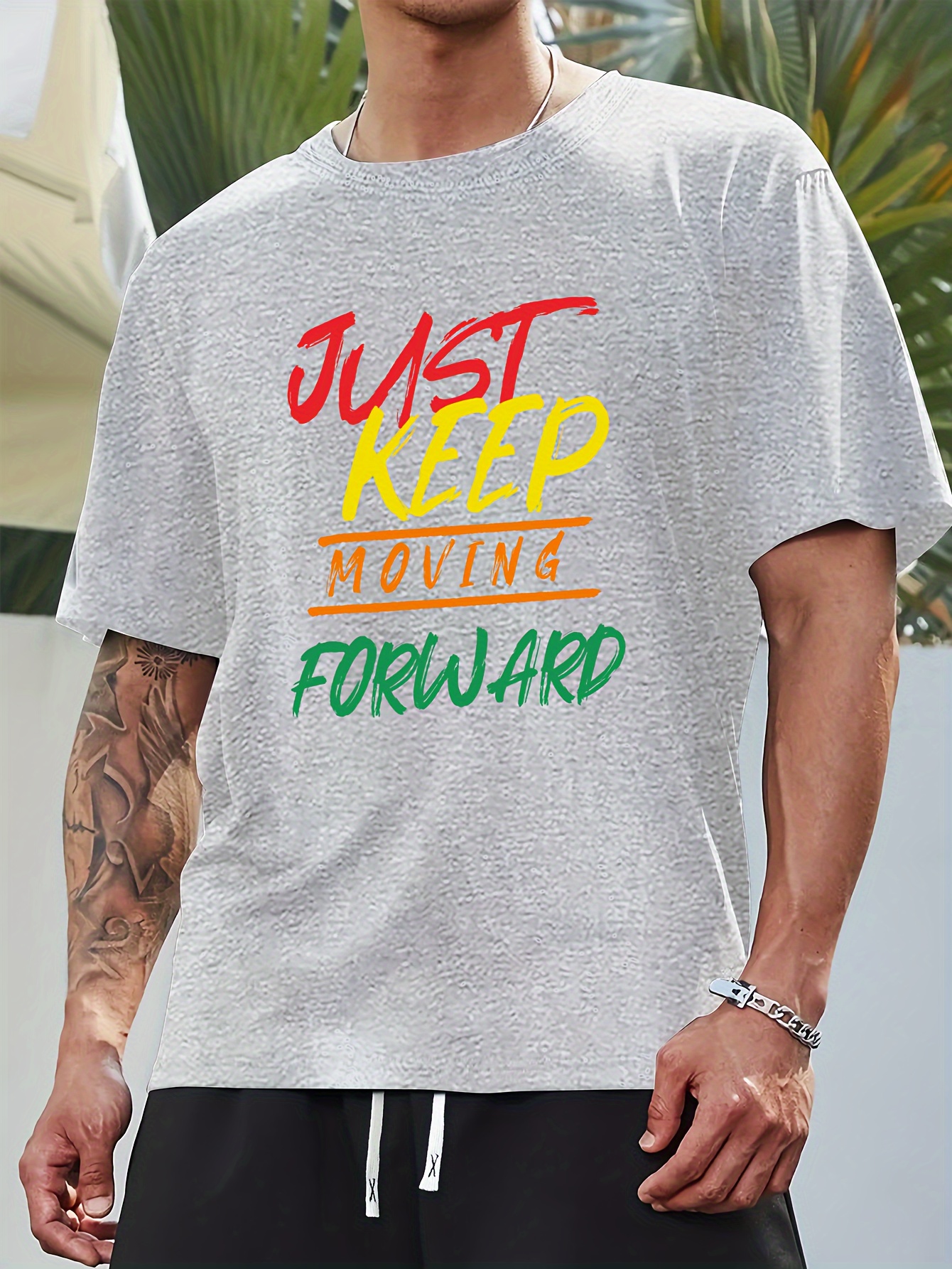 Keep Moving Print Men's Round Neck Short Sleeve Tee Fashion - Temu ...