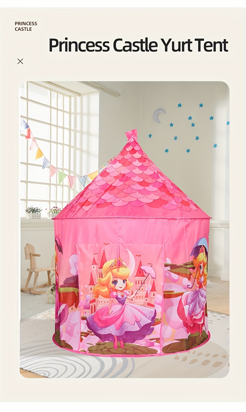Princess Castle Play Tent Kids Durable Polyester Pink Yurt - Temu