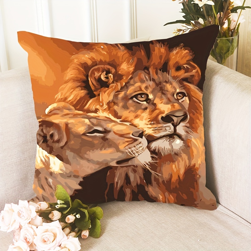 Lion Print Short Plush Pillow Case Animal Theme Pillow Case - Temu