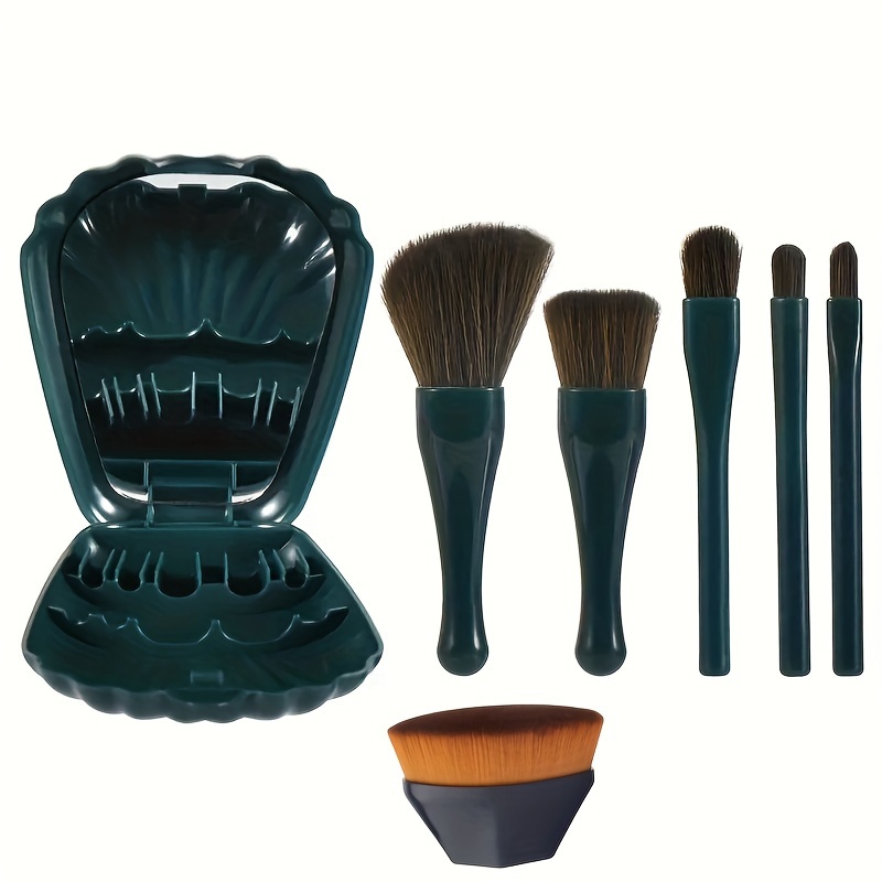 Portable Makeup Brushes Shell Shaped Storage Box Mirror Mini - Temu ...