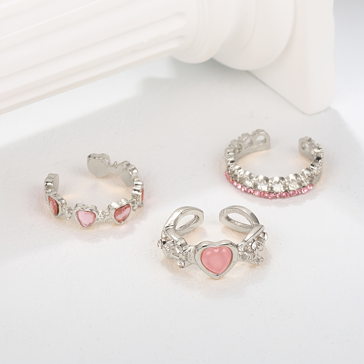 Simple Rhinestone Love Bow Ring Set Women Daily Dating - Temu United ...