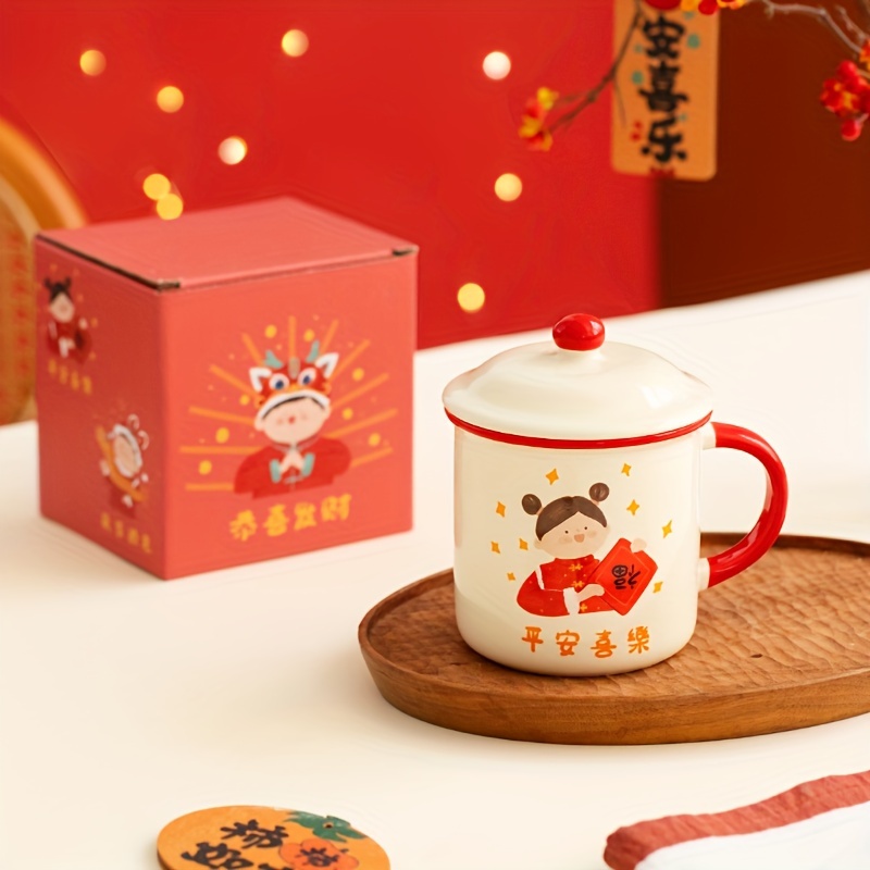Cute Chinese Style Coffee Mug Lid Ceramic Coffee Cup Family - Temu ...