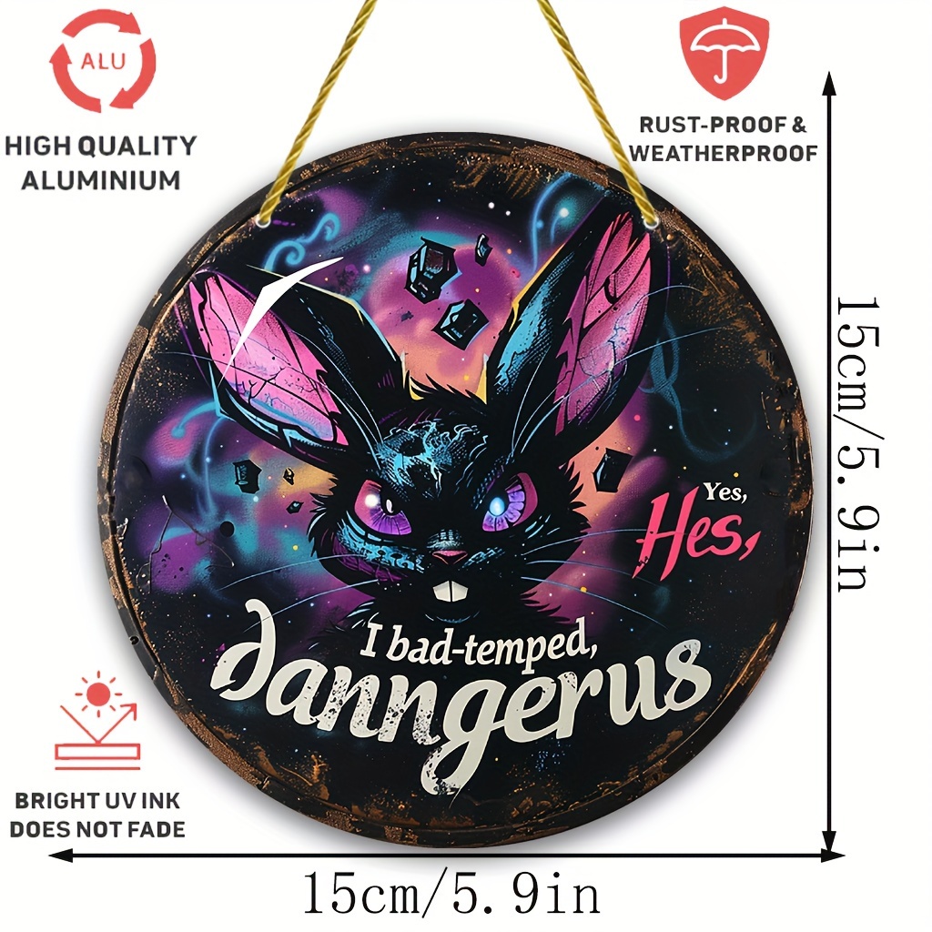 1pc, Fun "yes, I Bad Temperd, And Dangerous" Bunny Sign, Vintage Round ...