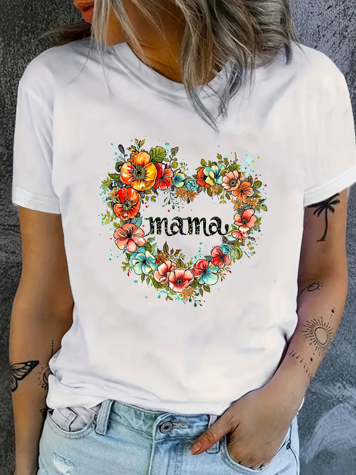 Floral Mama Print T shirt Short Sleeve Crew Neck Casual Top - Temu Canada