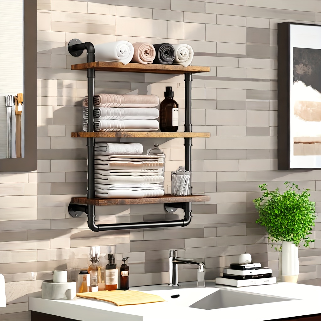 Industrial Pipe Shelving Wall Mounted 3 Tier Bathroom Metal - Temu