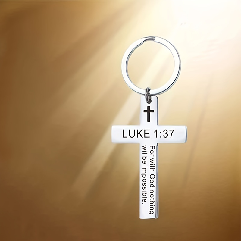 1pc cross stainless steel slogan religious key ring for men backpack ...
