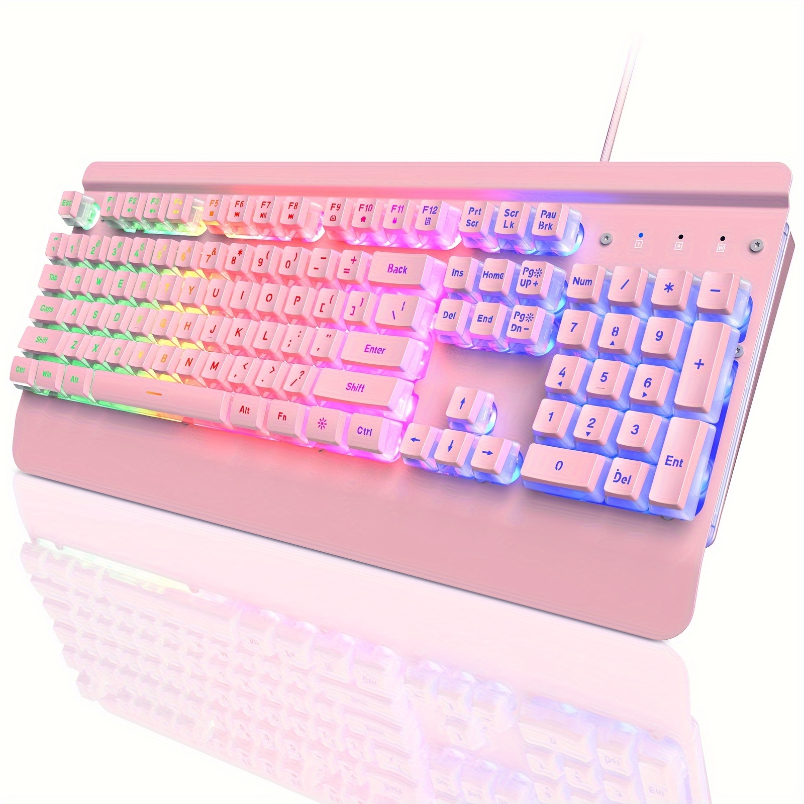Pink Gaming Keyboard 104 Keys metal Panel Rainbow Led - Temu