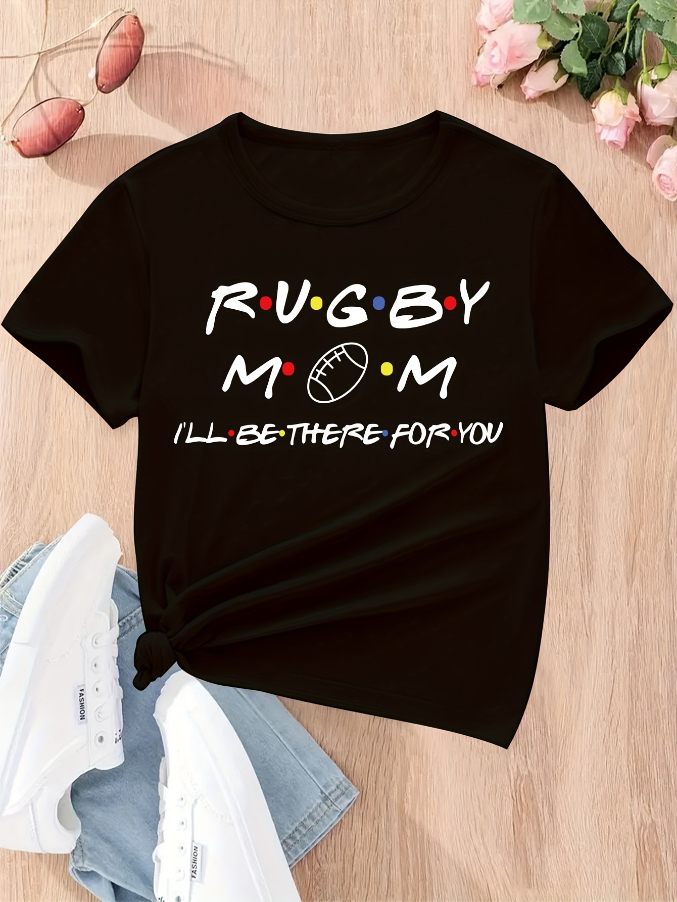 Rugby Mom Print Girl's Trendy T shirt Active Stretch - Temu United Emirates