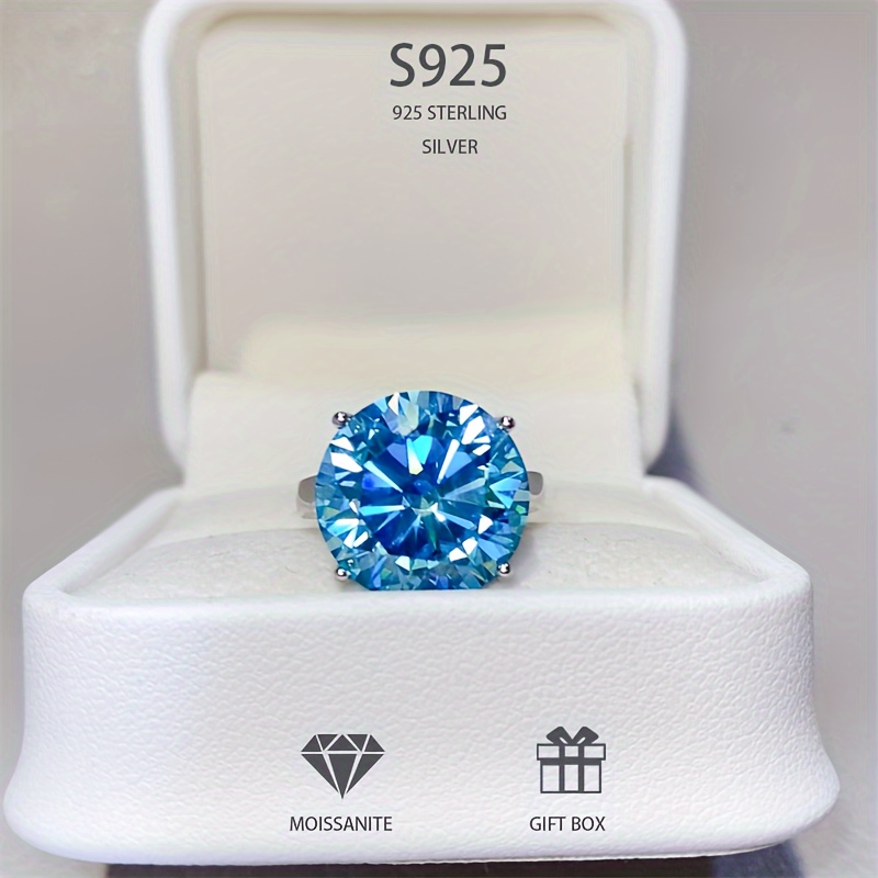 10 Carat 's Egg Blue Moissanite Ring S925 Silver Men's - Temu