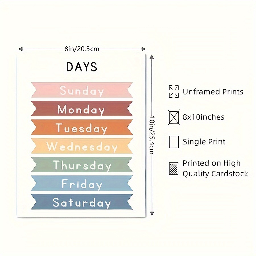 Educational Wall Charts Classroom Home Days Week Months Year - Temu United