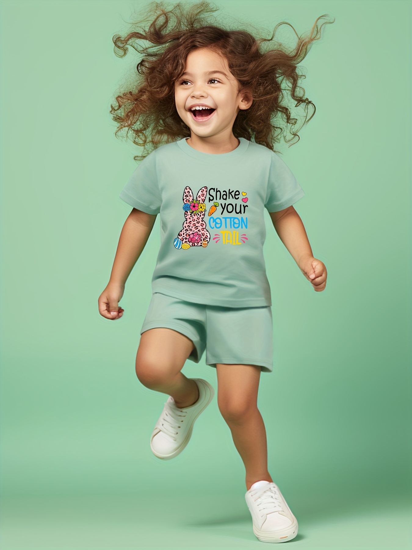 Colorful Bunny Shake Cotton Tail Graphic Print Girls' Comfy - Temu Portugal