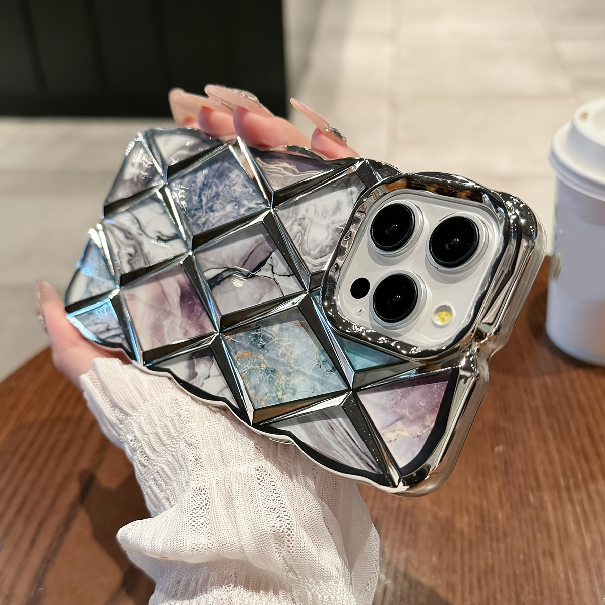 Electroplated Marbled Color Block Splicing Stereo 3d Diamond - Temu ...