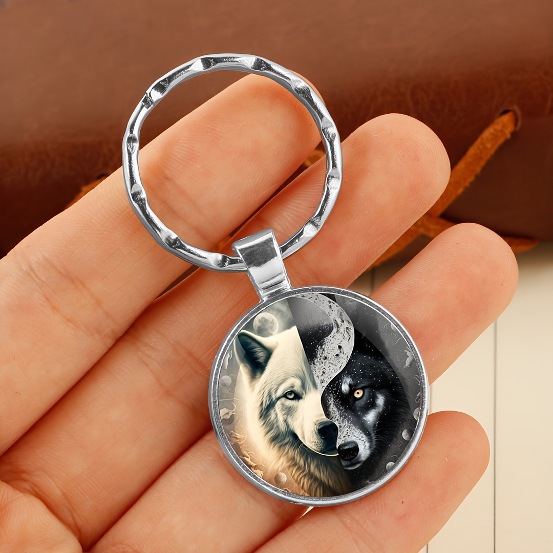 1pc Stylish And Creative Glass Dome Keychain With A Wolf Yin And Yang ...