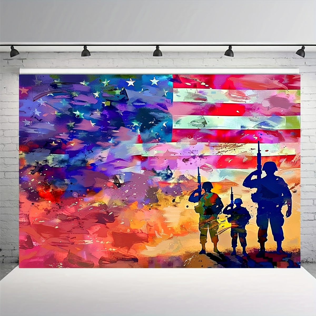 Patriotic American Flag & Soldier Backdrop - Versatile Polyester Banner ...