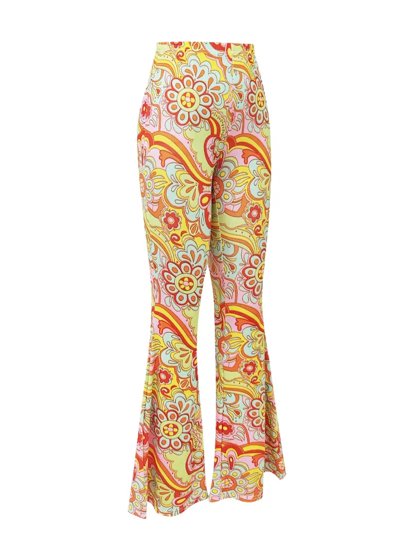 Floral Print Flare Leg Pants Boho High Waist Slim Pants Temu New Zealand