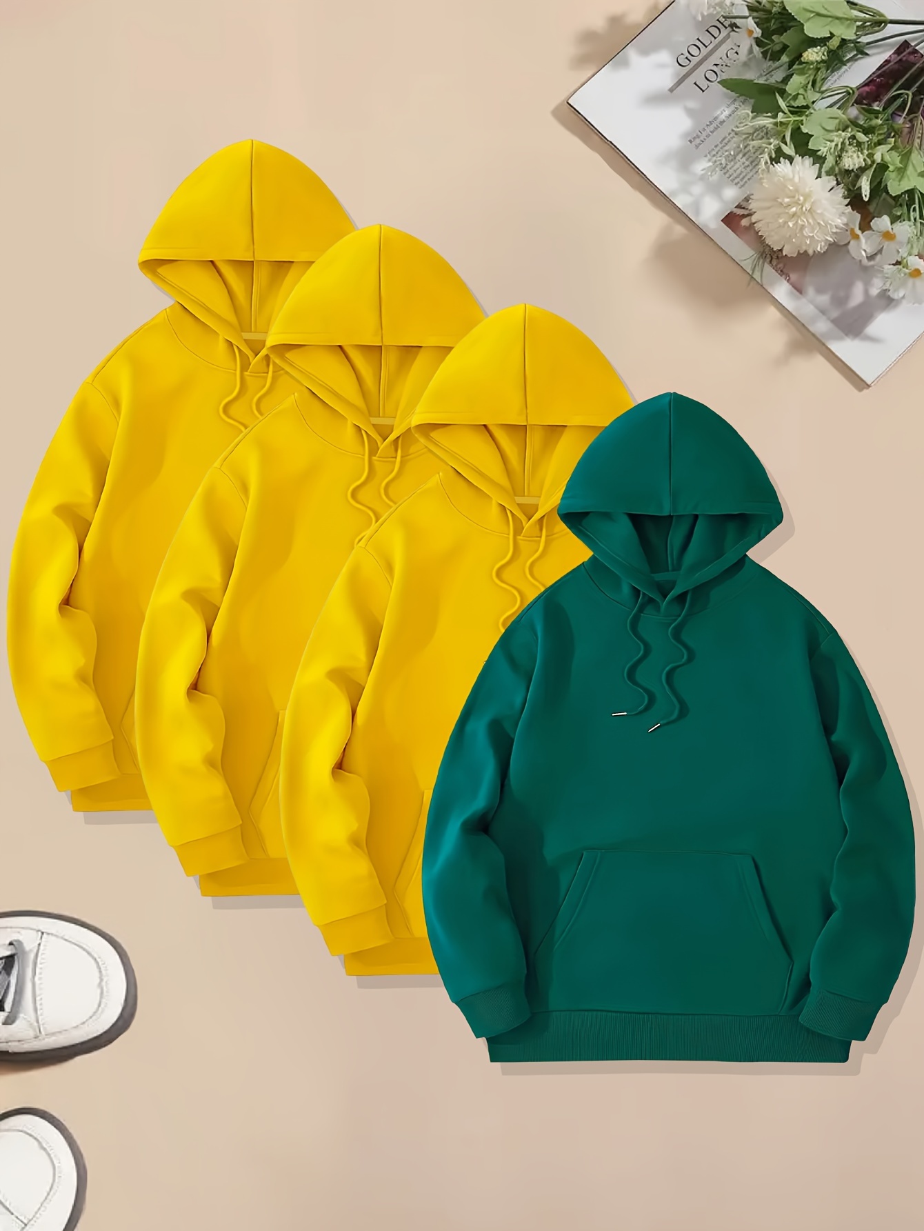 Simple Solid Color Hoodie Kangaroo Pocket Men's Casual - Temu Australia